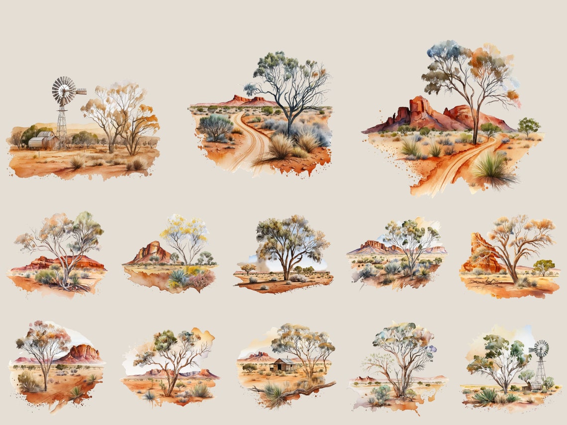 Australian Outback Watercolor Clipart, Scenery Transparent Pngs, Desert ...