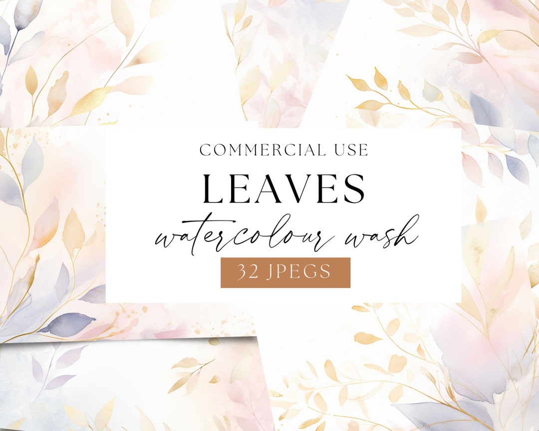 Soft Pastel Botanical Leaves Background Texture With Watercolor Wash ...