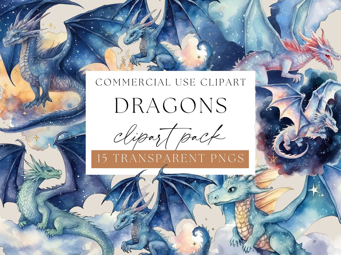 Dragons Clipart Pack, Mythical Creature, Watercolor Dragon, Watercolour ...
