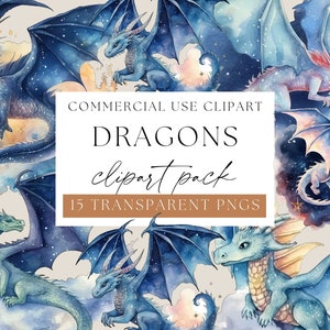 Dragons Clipart Pack, Mythical Creature, Watercolor Dragon, Watercolour ...