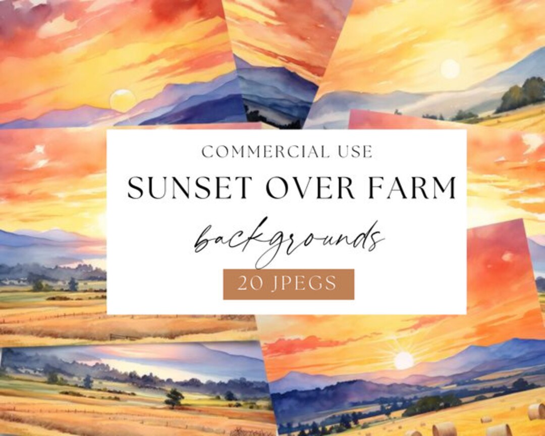 Sunset Over a Farm Background, Summer Sky, Farm Fields Digital Paper ...