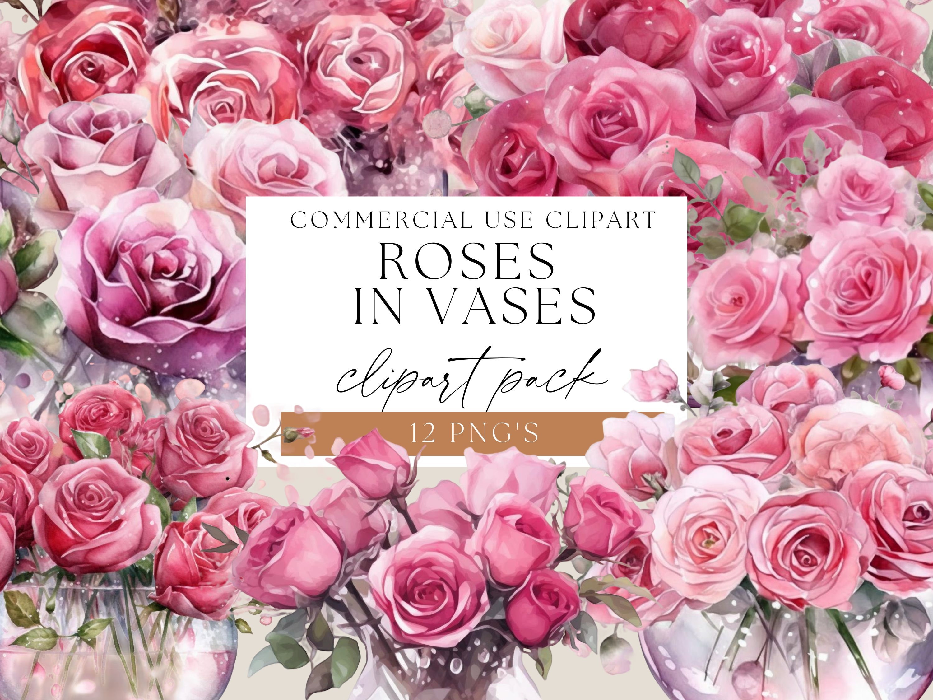 Pink Rose Bouquets in Vases Clipart, Transparent Pngs, Flowers in Vases ...