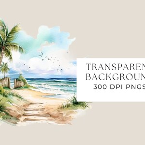 Beach Watercolor Clipart, Ocean Backgrounds, Waves and Beach ...