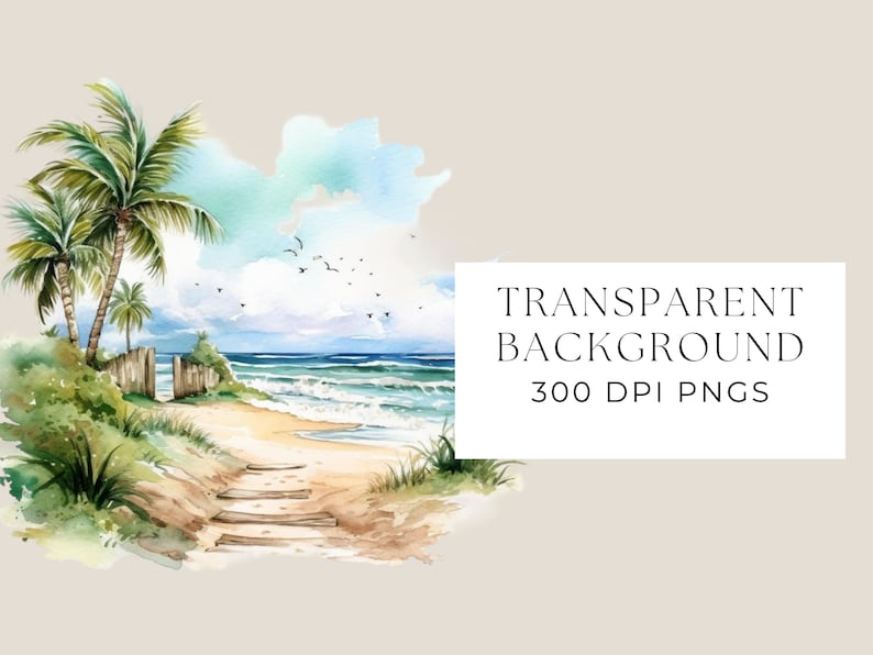 Beach Watercolor Clipart Ocean Backgrounds Waves and Beach - Etsy