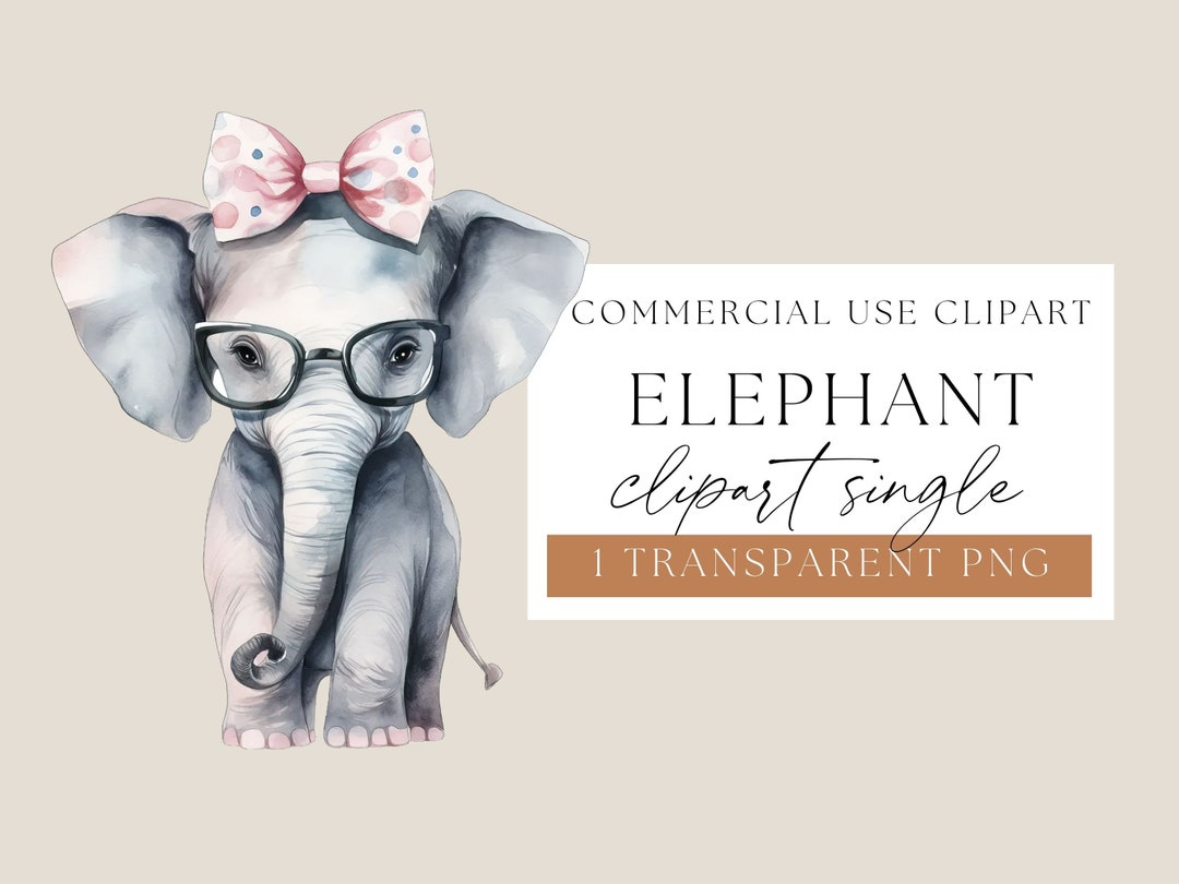 Watercolor Funny Elephant Clipart, Watercolour Elephant Wearing Glasses ...