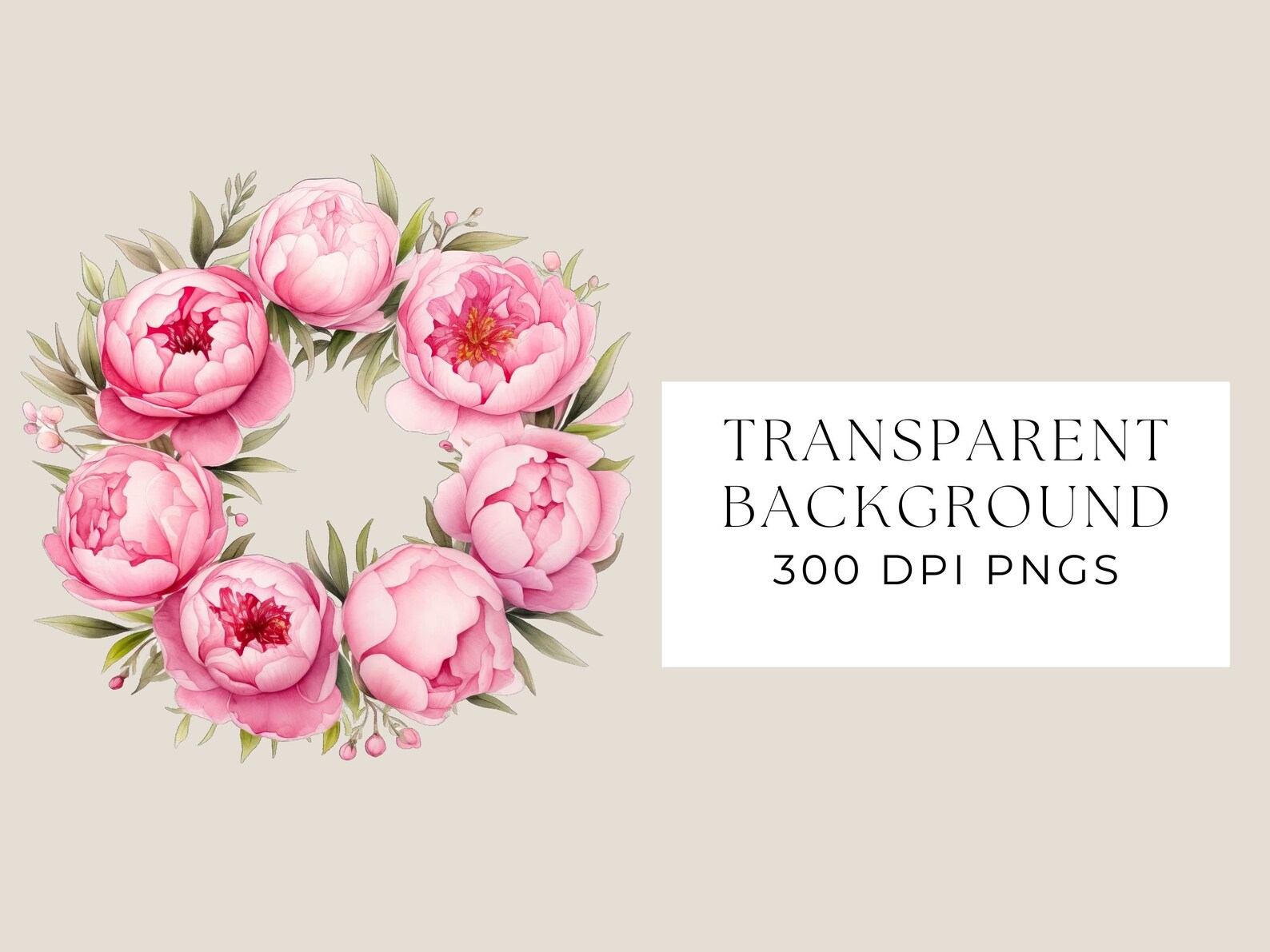 Bright Pink Peony Flower Wreath, Peonies Floral Wreath, Floral Clip Art ...