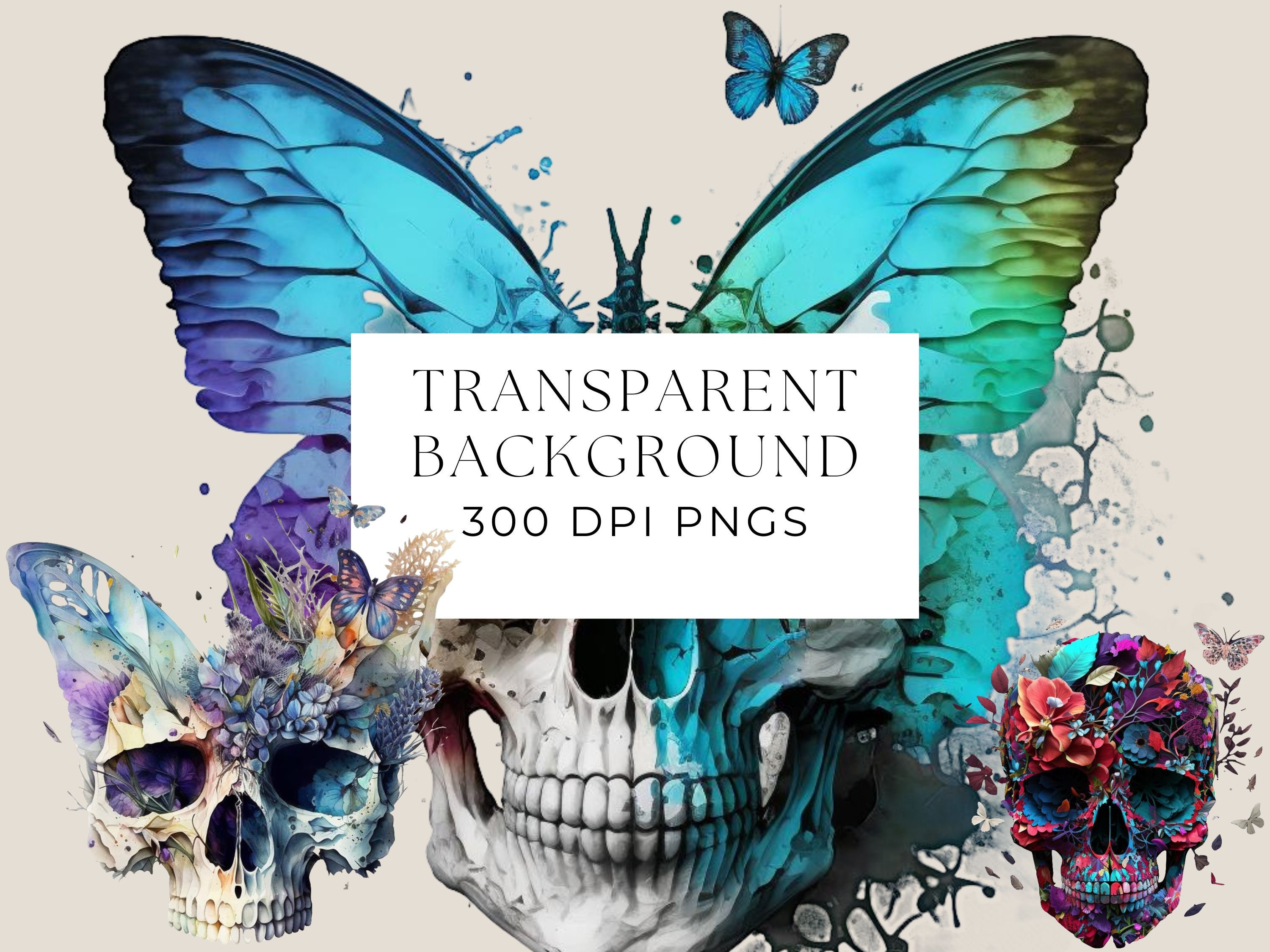 Butterfly Skulls Watercolor Clipart, Butterfly Clipart, Skull PNG ...