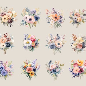 Soft Neutral Floral Clipart, Watercolor Florals, Floral Clipart ...