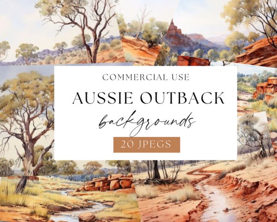 Watercolour Australian Outback Scenery, Aussie Desert Digital Paper ...