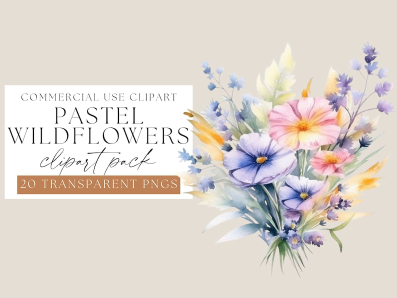 Soft Pastel Wildflower Clipart, Watercolor Wildflowers, Transparent Png ...