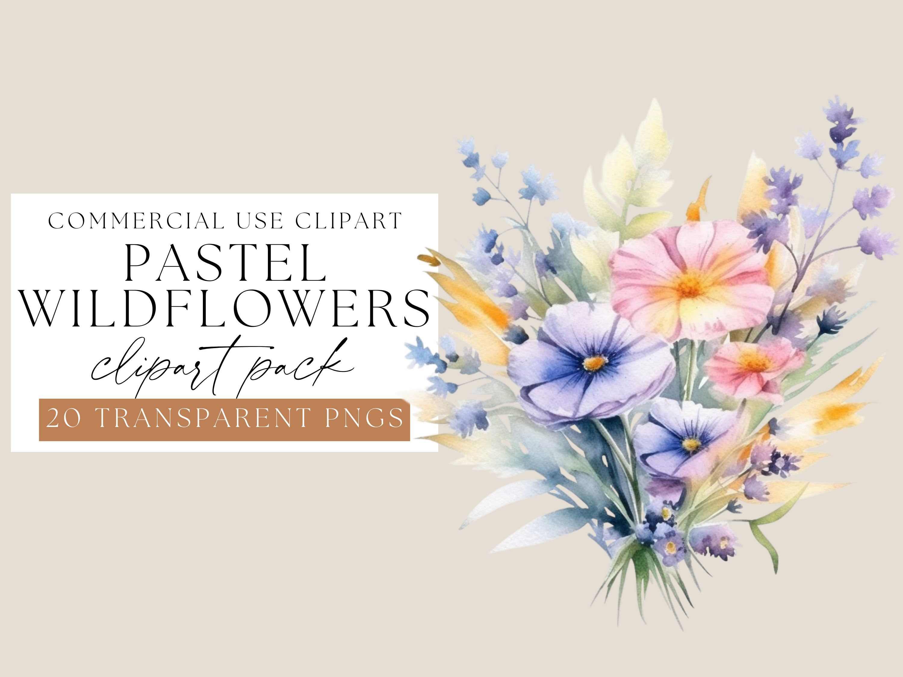 Soft Pastel Wildflower Clipart, Watercolor Wildflowers, Transparent Png ...