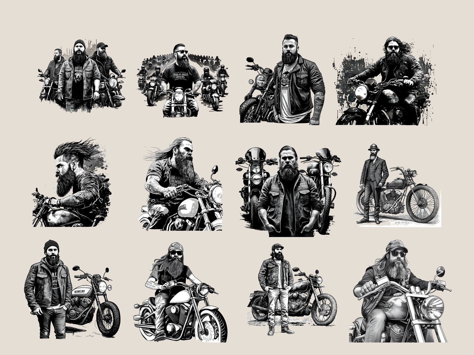 Bikes and Beards Clipart, Motorcycle Clipart, Motorbike Clipart ...