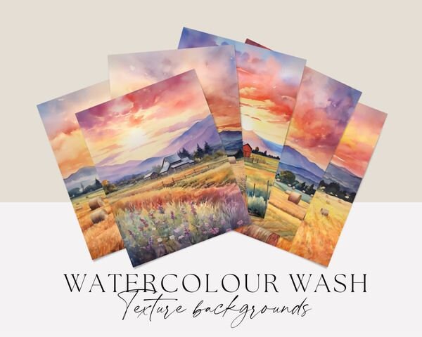 Sunset Over a Farm Background, Summer Sky, Farm Fields Digital Paper ...