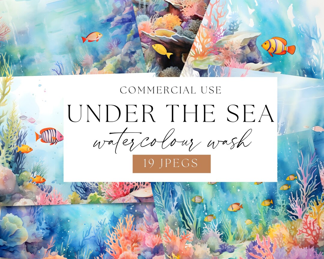 Under the Sea Watercolor Background, Coral Reef Digital Paper, Deep ...