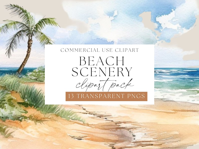 Beach Watercolor Clipart Ocean Backgrounds Waves and Beach - Etsy
