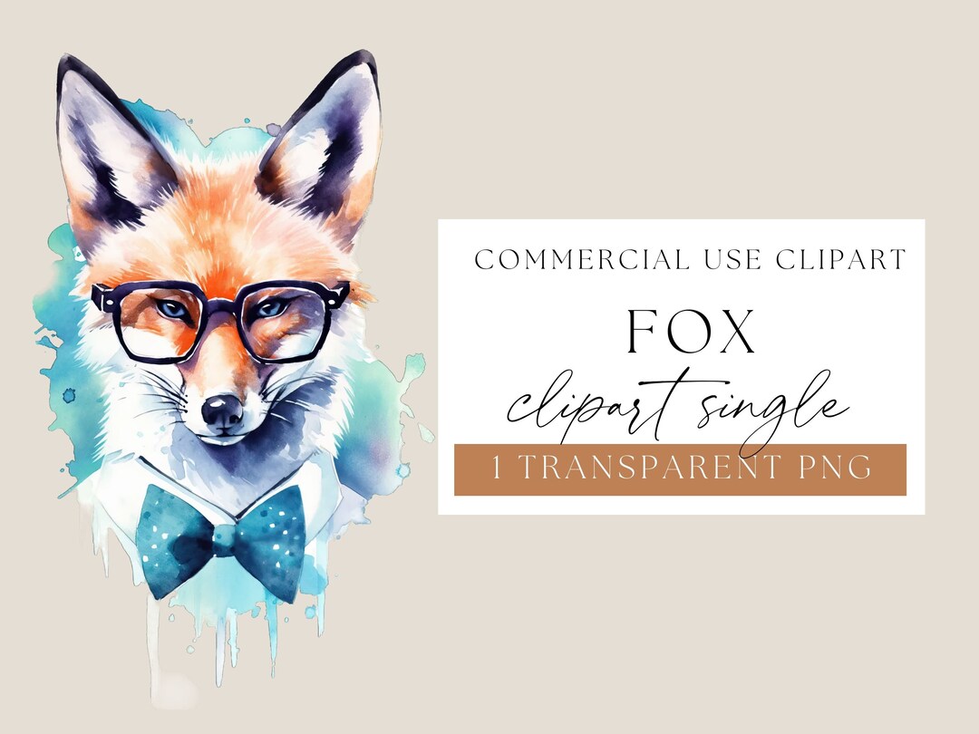 Watercolor Fox Clipart, Fox Clip Art Png, Funny Fox Wearing Glasses ...