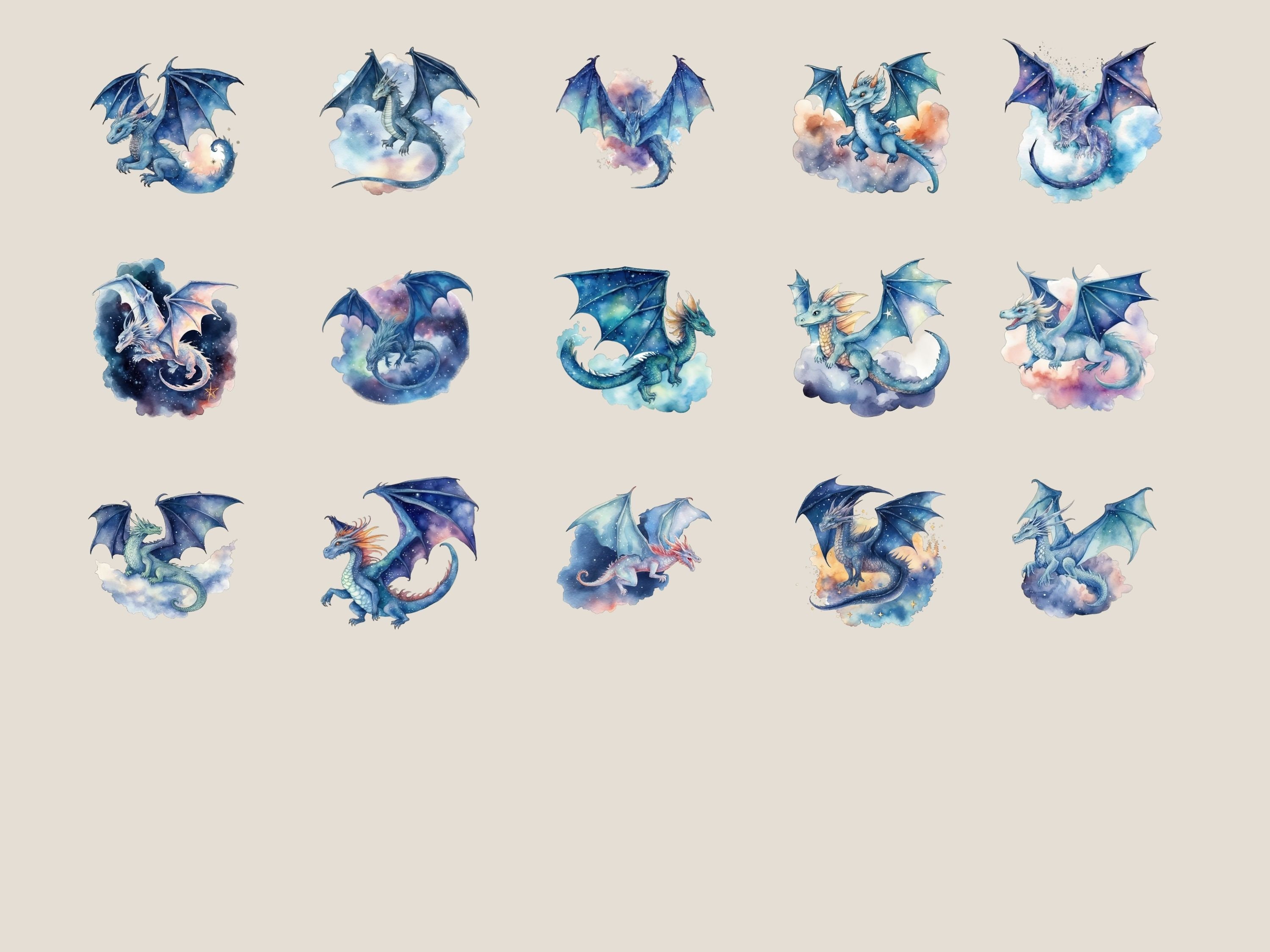 Dragons Clipart Pack, Mythical Creature, Watercolor Dragon, Watercolour ...