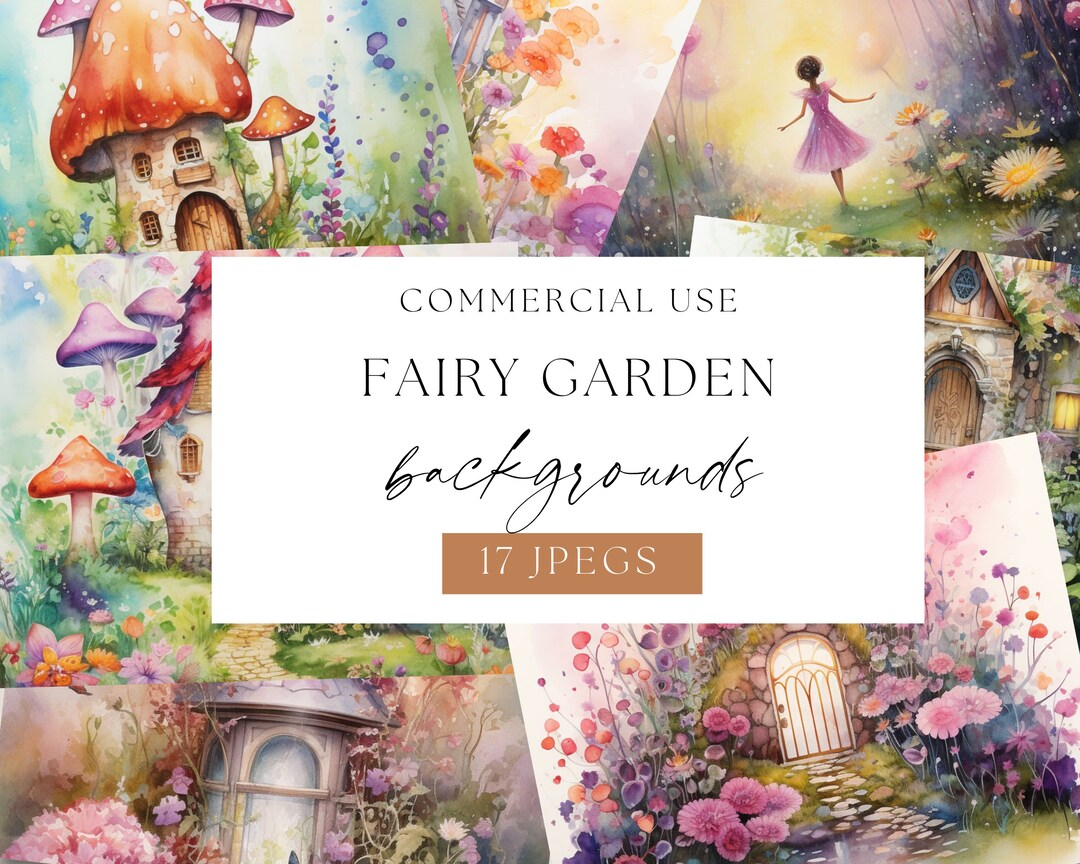 Fairy Garden Watercolor Digital Papers, Watercolor Fantasy Fairy House ...