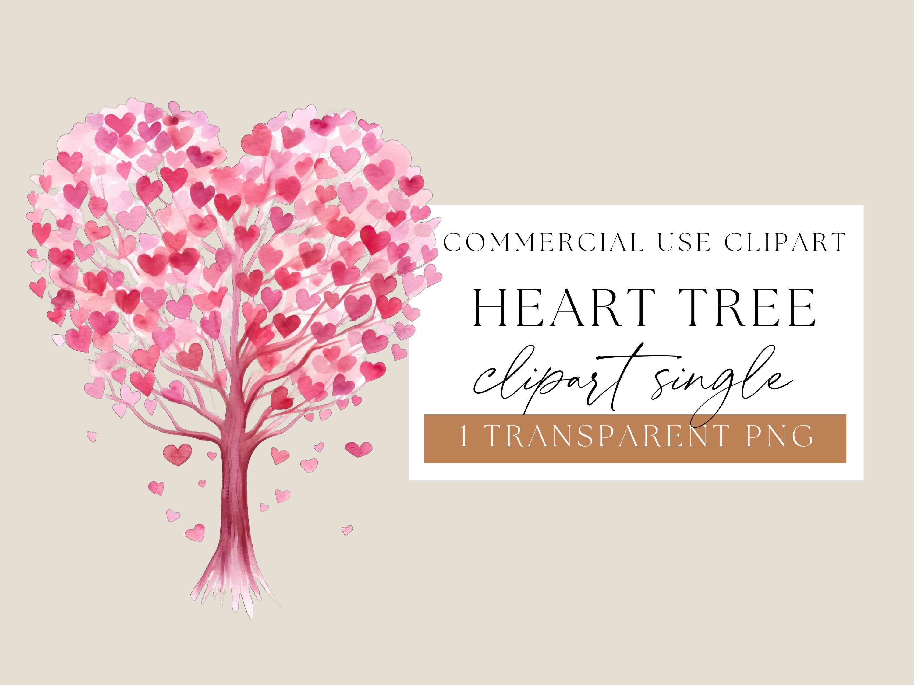 Love Heart Tree Clipart, Valentines Clipart, Watercolor Love Clipart ...