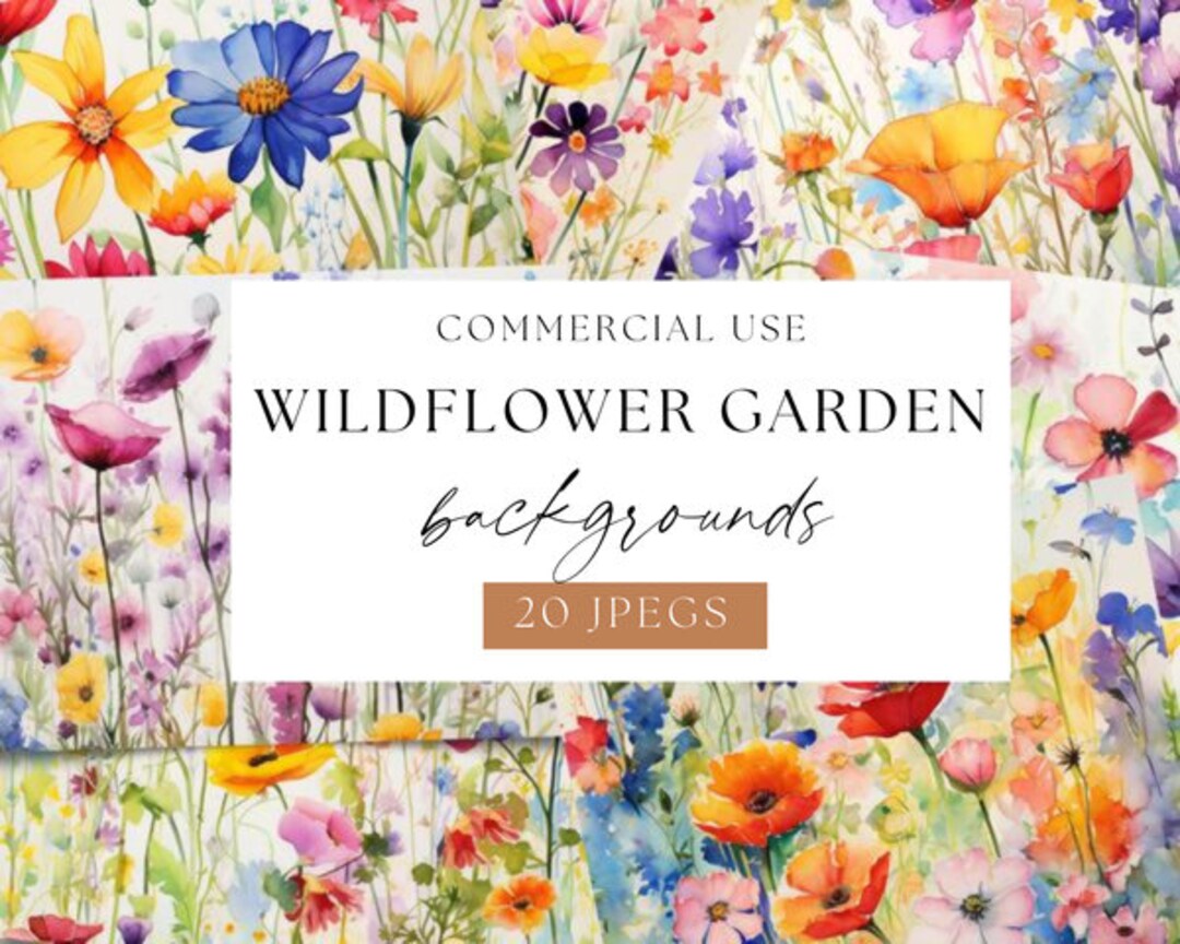 Wildflower Garden Summer Background, Watercolor Wildflower Digital ...