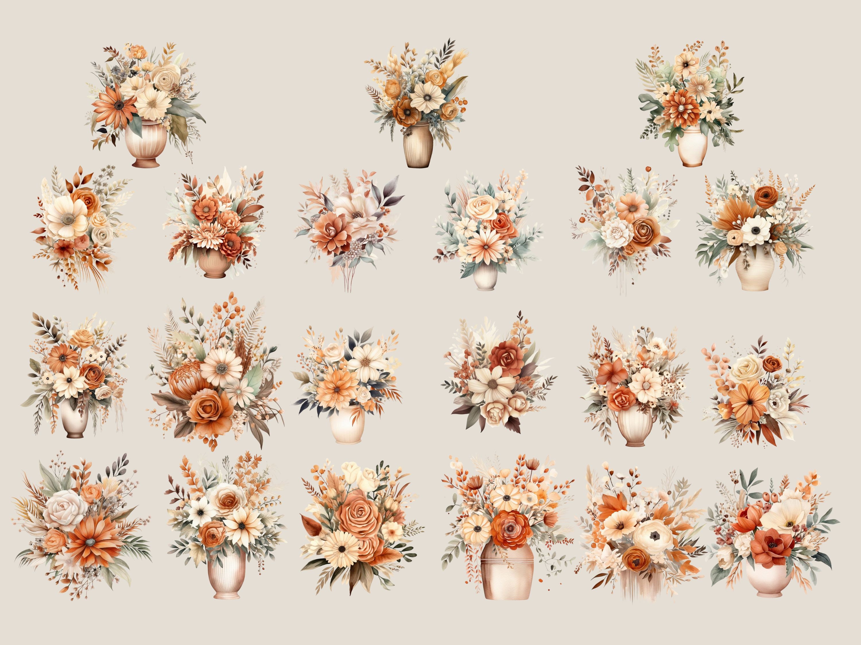 Boho Florals Clipart Bundle Terracotta Florals Pack - Etsy
