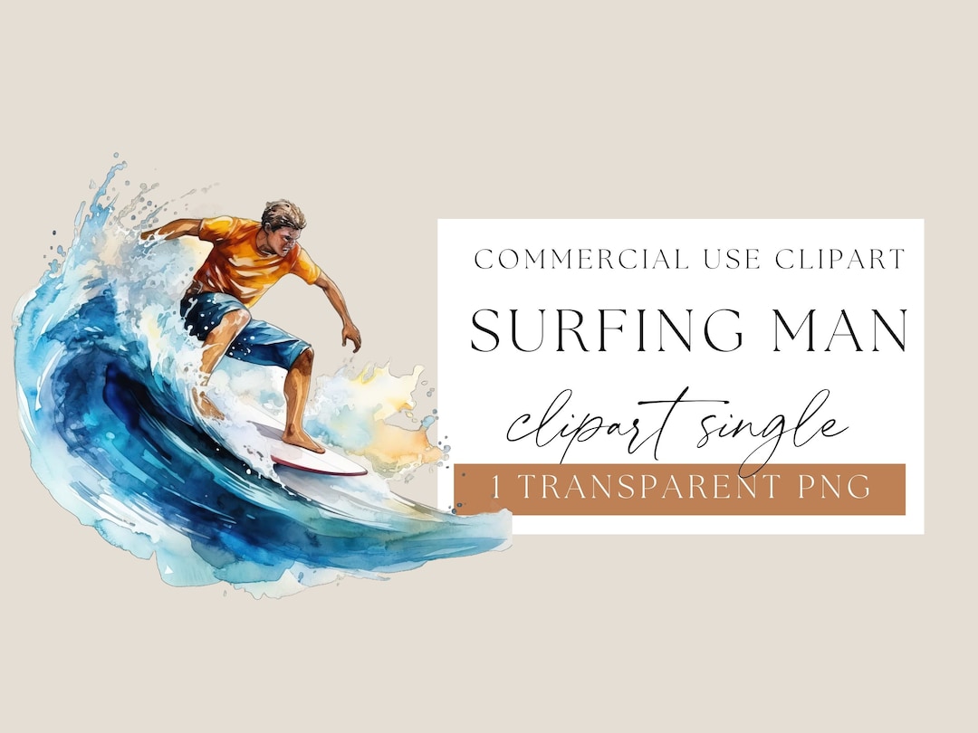 Surfing Man, Beach Clip Art, Watercolour Clipart, Watercolor Surfing ...
