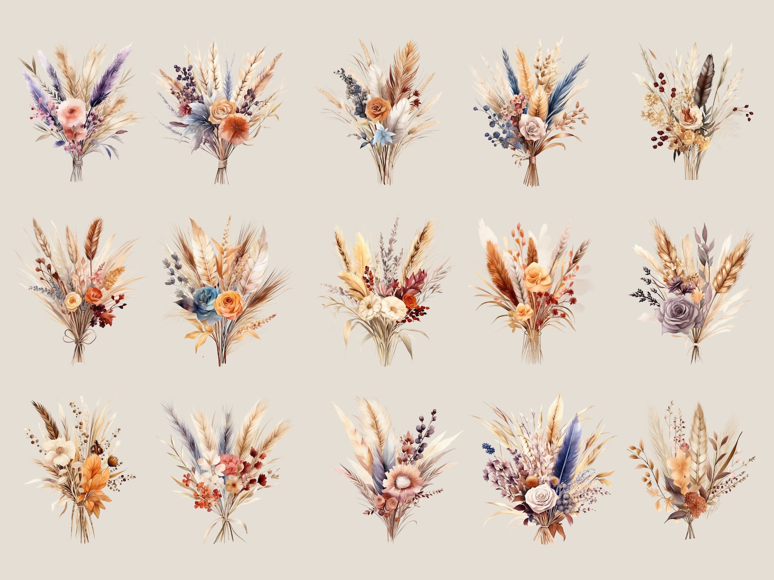 Boho Rustic Floral Clipart Pack, Terracotta Florals Pack, Transparent ...