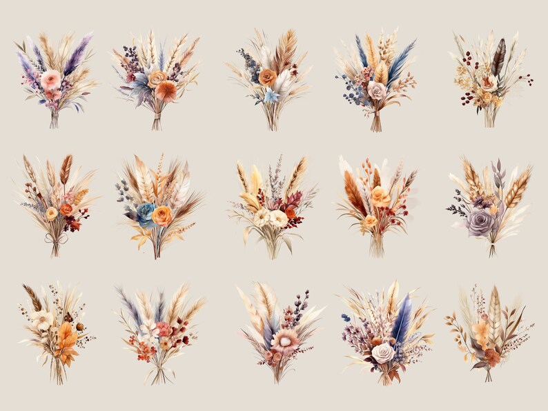 Boho Rustic Floral Clipart Pack, Terracotta Florals Pack, Transparent ...