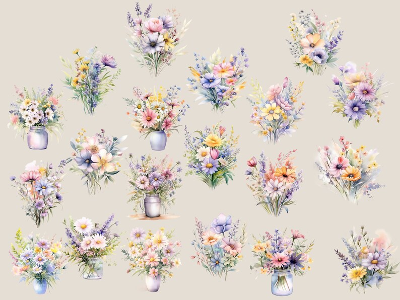 Soft Pastel Wildflower Clipart, Watercolor Wildflowers, Transparent Png ...