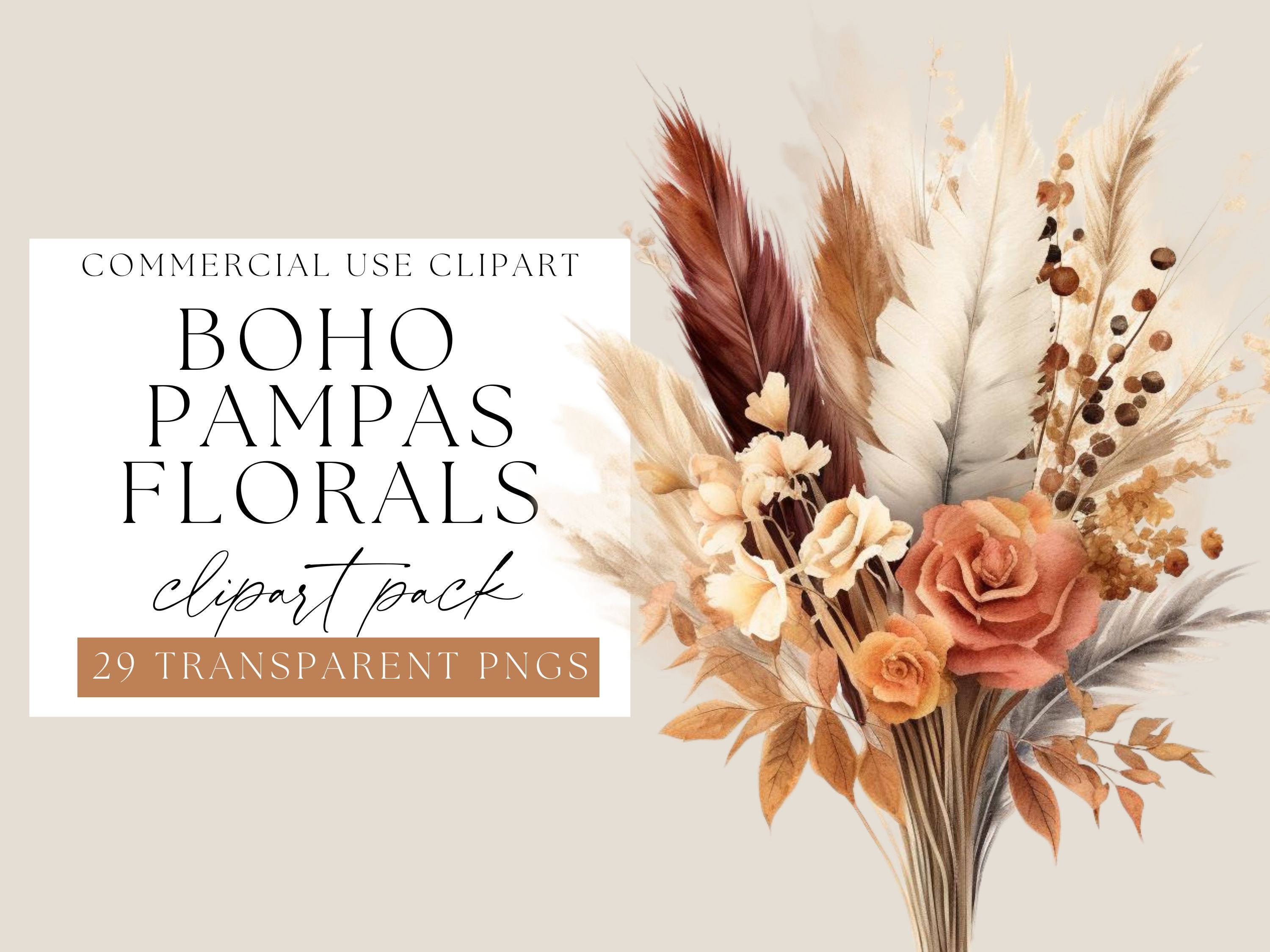 Boho Rustic Floral Clipart Pack, Terracotta Florals Pack, Transparent ...