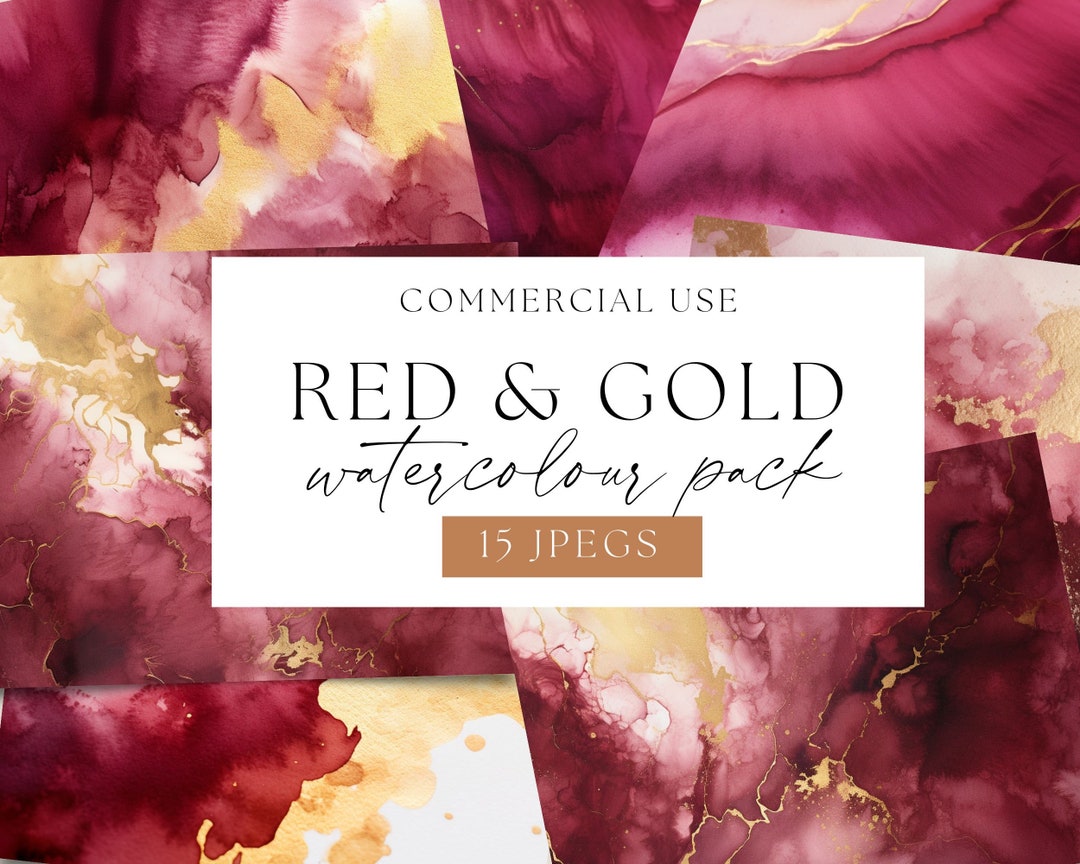 Deep Red and Gold Watercolor Wash Background Texture, Red Wine ...