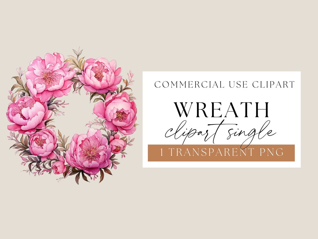 Bright Pink Peonies Wreath Clipart, Watercolor Floral Round Wreath ...