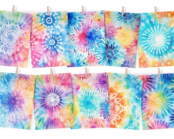 Watercolor Tie Dye Pattern Background, Tie Dye Digital Papers, Bright ...