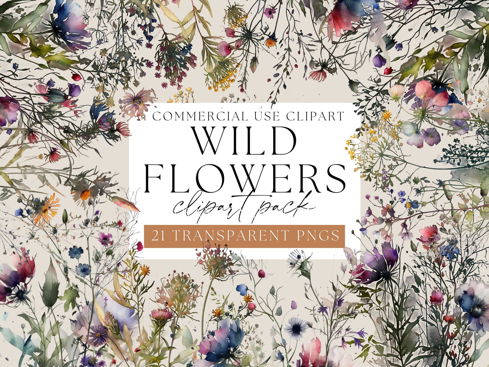 Wild Floral Clipart Watercolor Wildflowers Transparent Png - Etsy