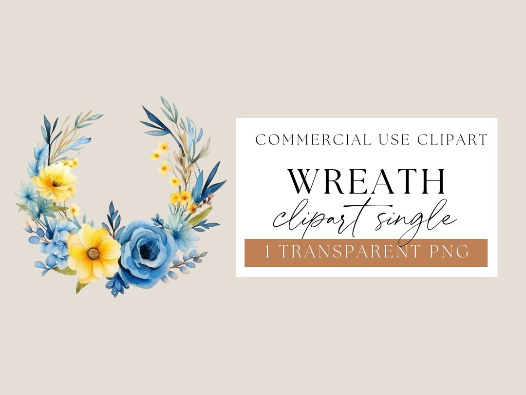 Yellow and Blue Floral Wreath Clipart, Flower Round Frame, Watercolor ...
