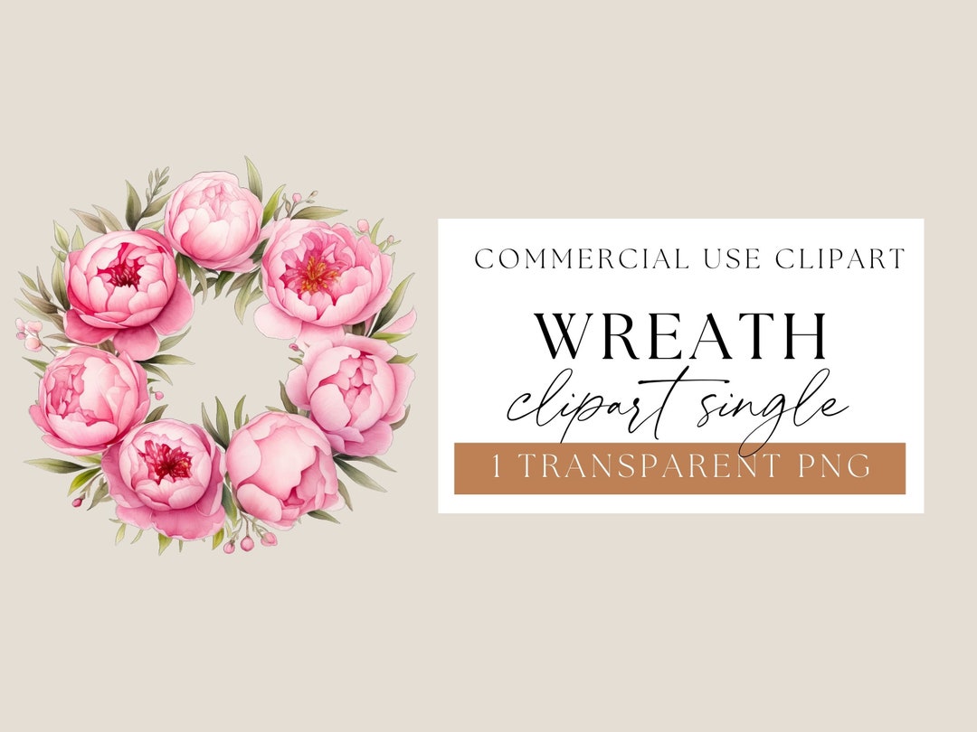 Bright Pink Peony Flower Wreath, Peonies Floral Wreath, Floral Clip Art ...