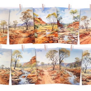 Watercolour Australian Outback Scenery, Aussie Desert Digital Paper ...