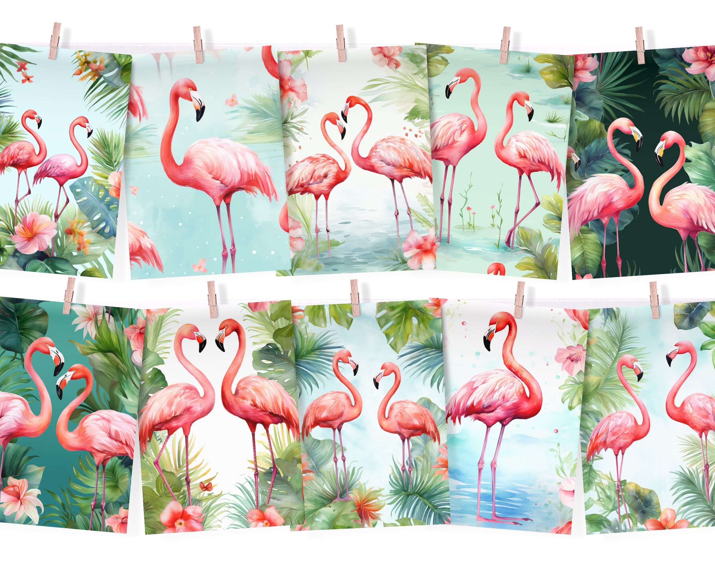 Flamingo Watercolor Background, Flamingo Digital Papers, Pink Flamingo ...
