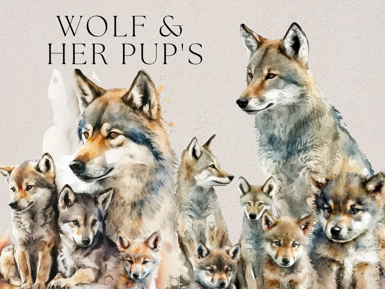 Watercolor Wolf Pack Clipart, Commercial Use Images, Transparent Wolves ...