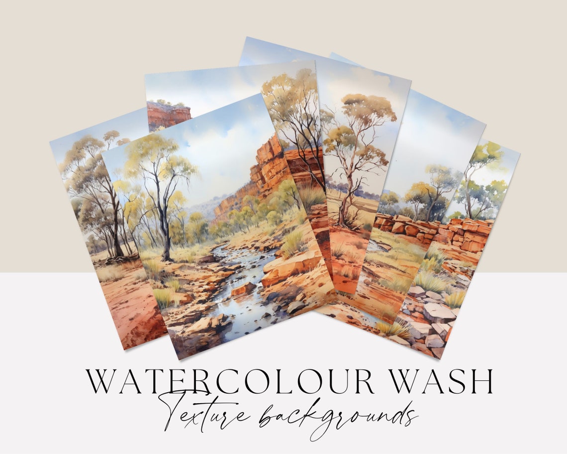 Watercolour Australian Outback Scenery, Aussie Desert Digital Paper ...
