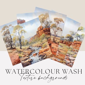 Watercolour Australian Outback Scenery, Aussie Desert Digital Paper ...