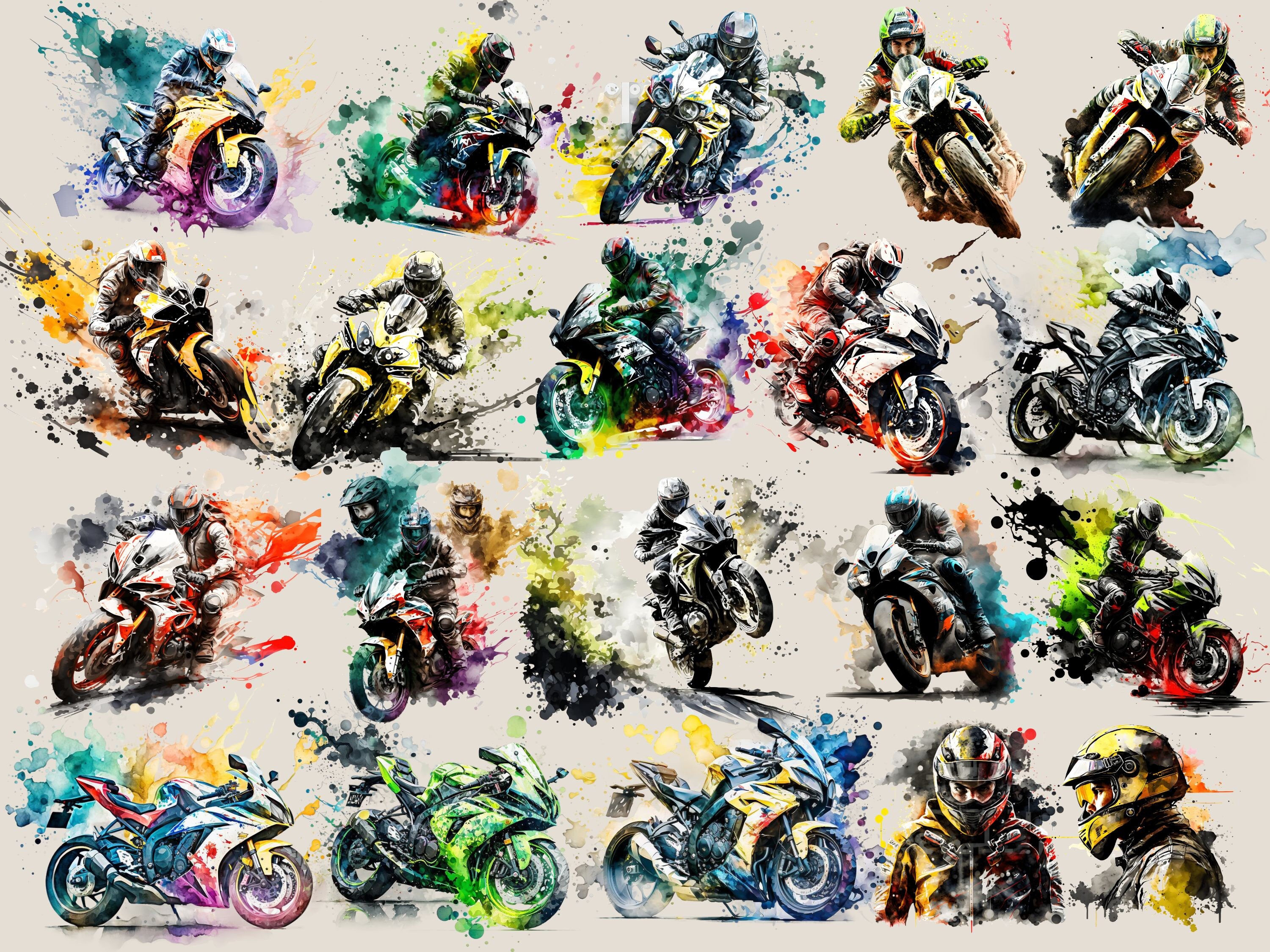 Watercolor Motorbike Clipart Pack, Sports Bike Pack, Transparent Pngs ...