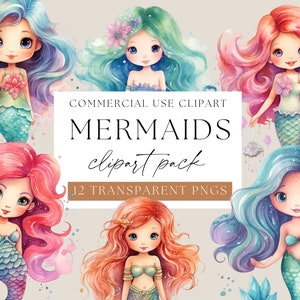 Mermaid Watercolor Clipart, Transparent Pngs, Under the Sea Clip Art ...