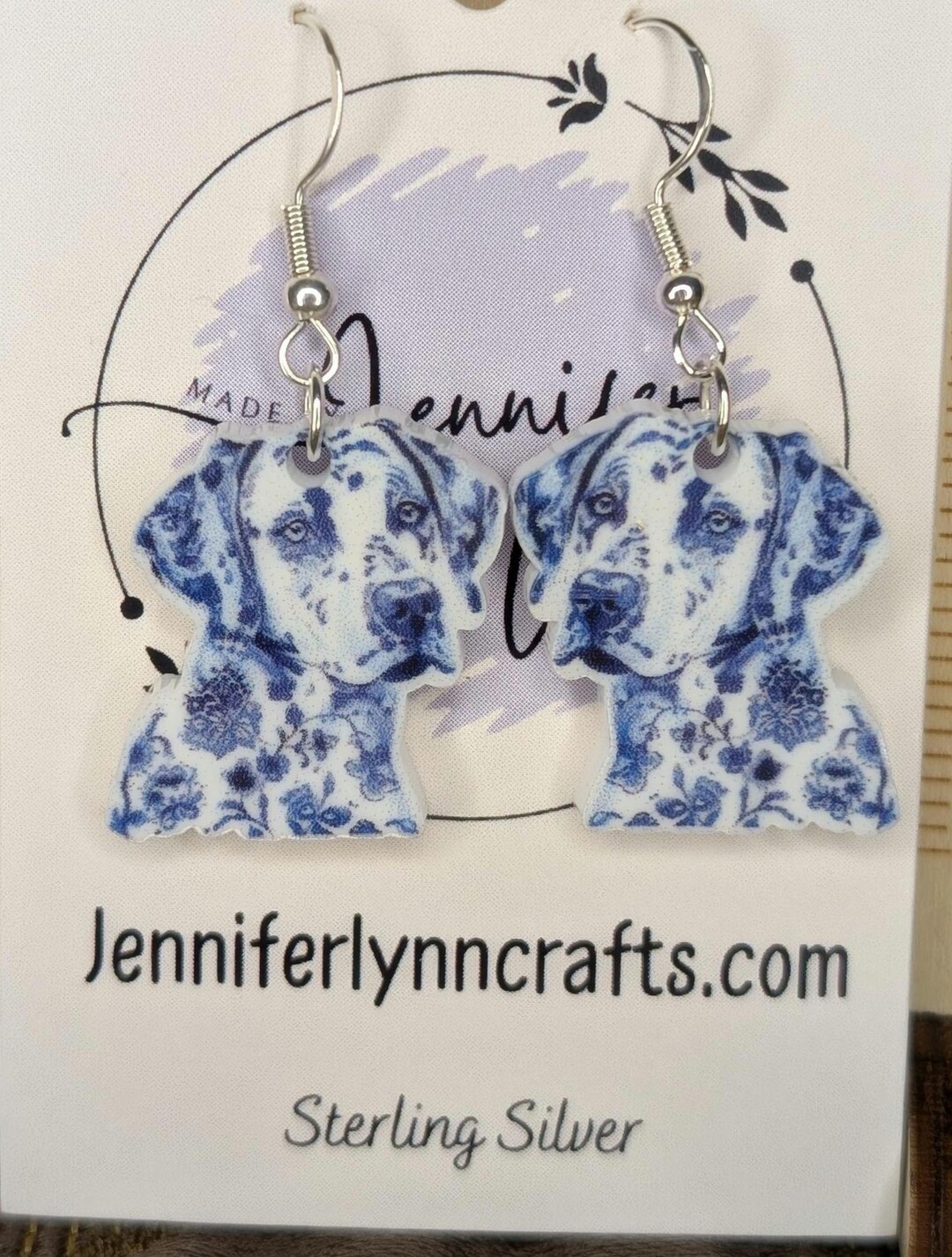 Labrador Earrings, Lab, Blue Floral Patter, Acyrlic and Sterling Silver ...