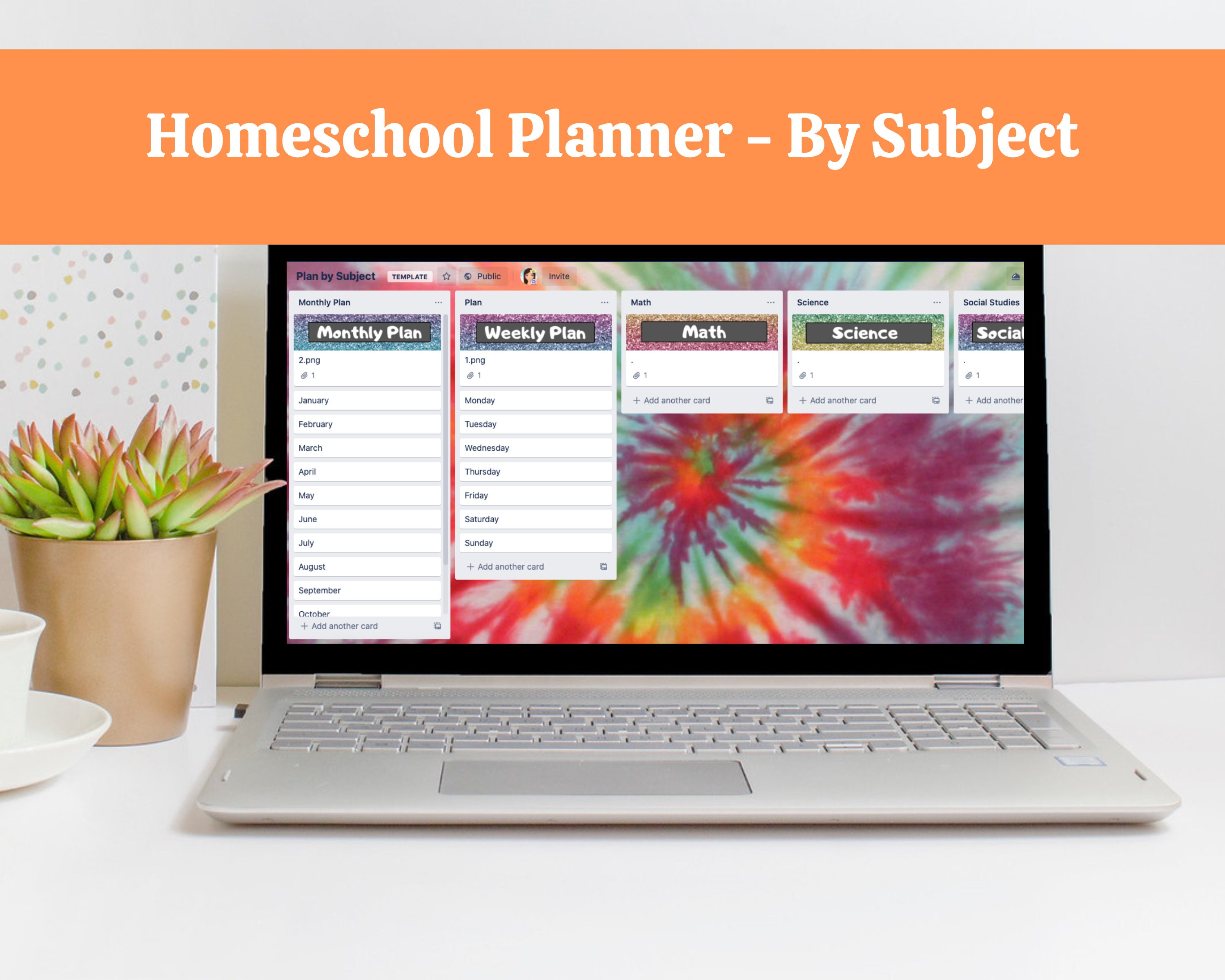 Homeschool Planner, Tie Dye, Digital Planner, Trello Board, Trello ...