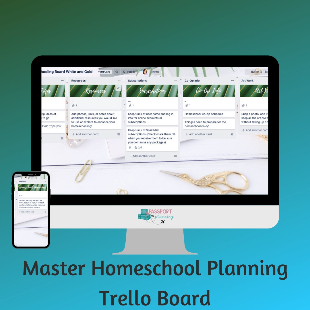 Master Homeschool Planner, Gold and Green, Trello Board, Trello ...