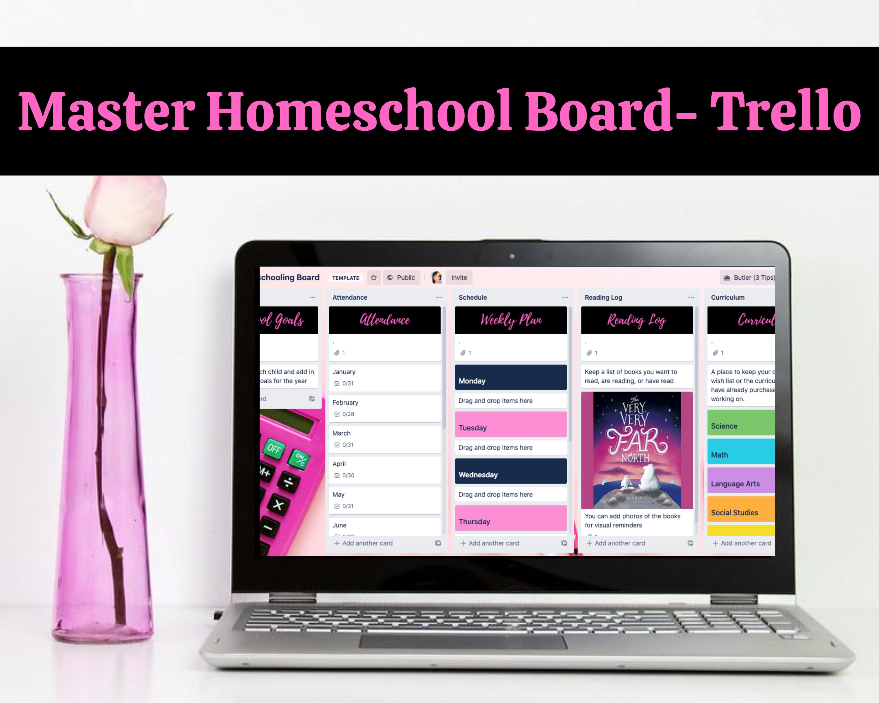 Master Homeschool Planner, Black and Pink, Trello Board, Trello ...