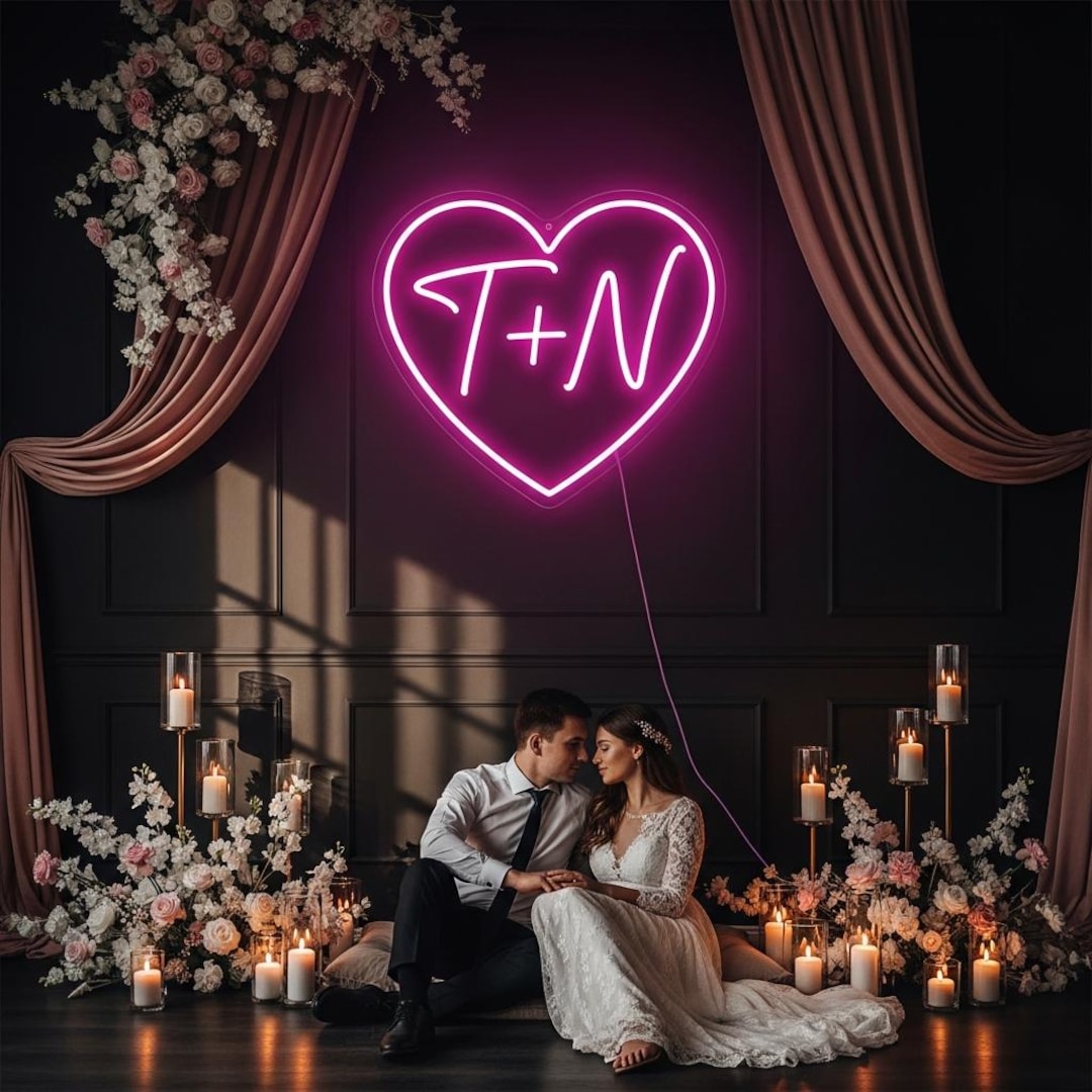 Custom Wedding Initials Neon Sign | Personalized Heart LED Neon Light ...