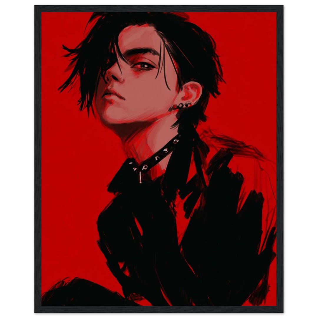 Goth Boy Sketch Style Poster - Framed Art in Red & Black - Unique Wall ...