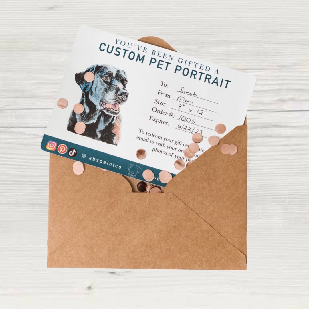 Pet Portrait Gift Card, Portrait Gift Certificate, Watercolor Pet ...
